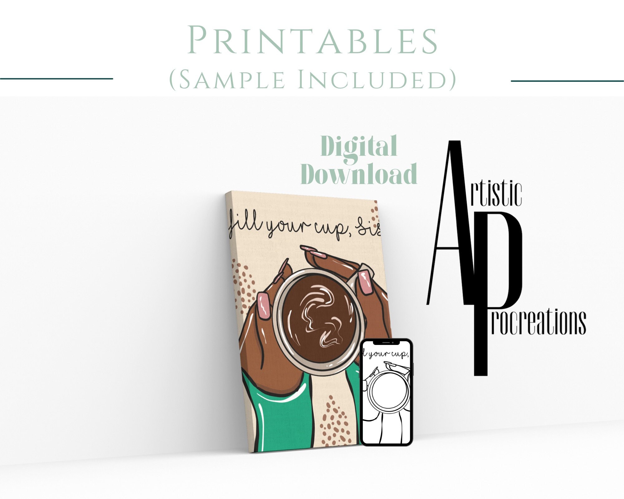 Canvas Printable/ Pre Drawn Outline Canvas Fill Your Cup II / - Etsy