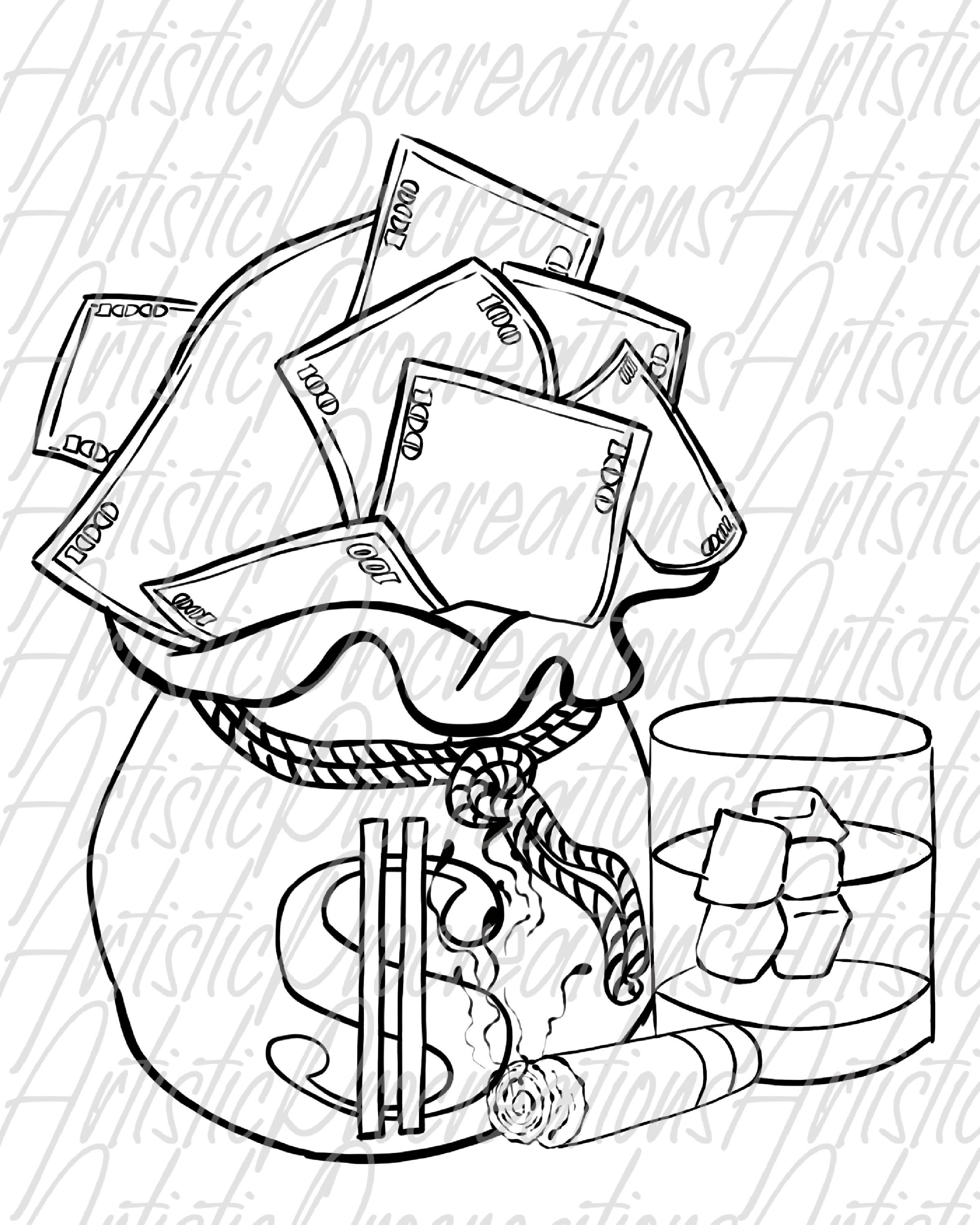 Pre Drawn Outline Canvas DIY Money Bag/ Download/ DIY Canvas/ | Etsy