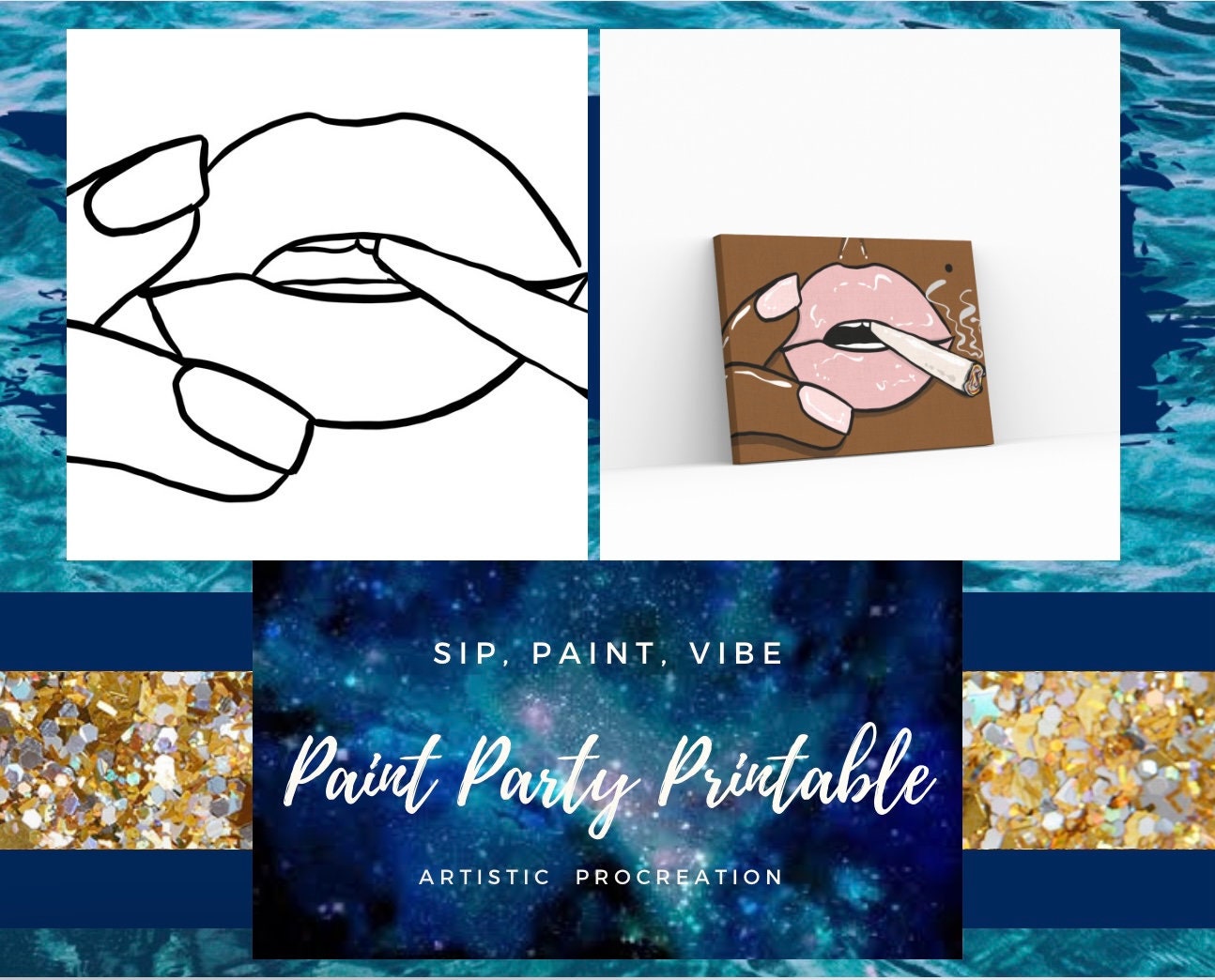 Canvas Printable/ Pre Drawn Outline Canvas Pink Lips/ DIY - Etsy