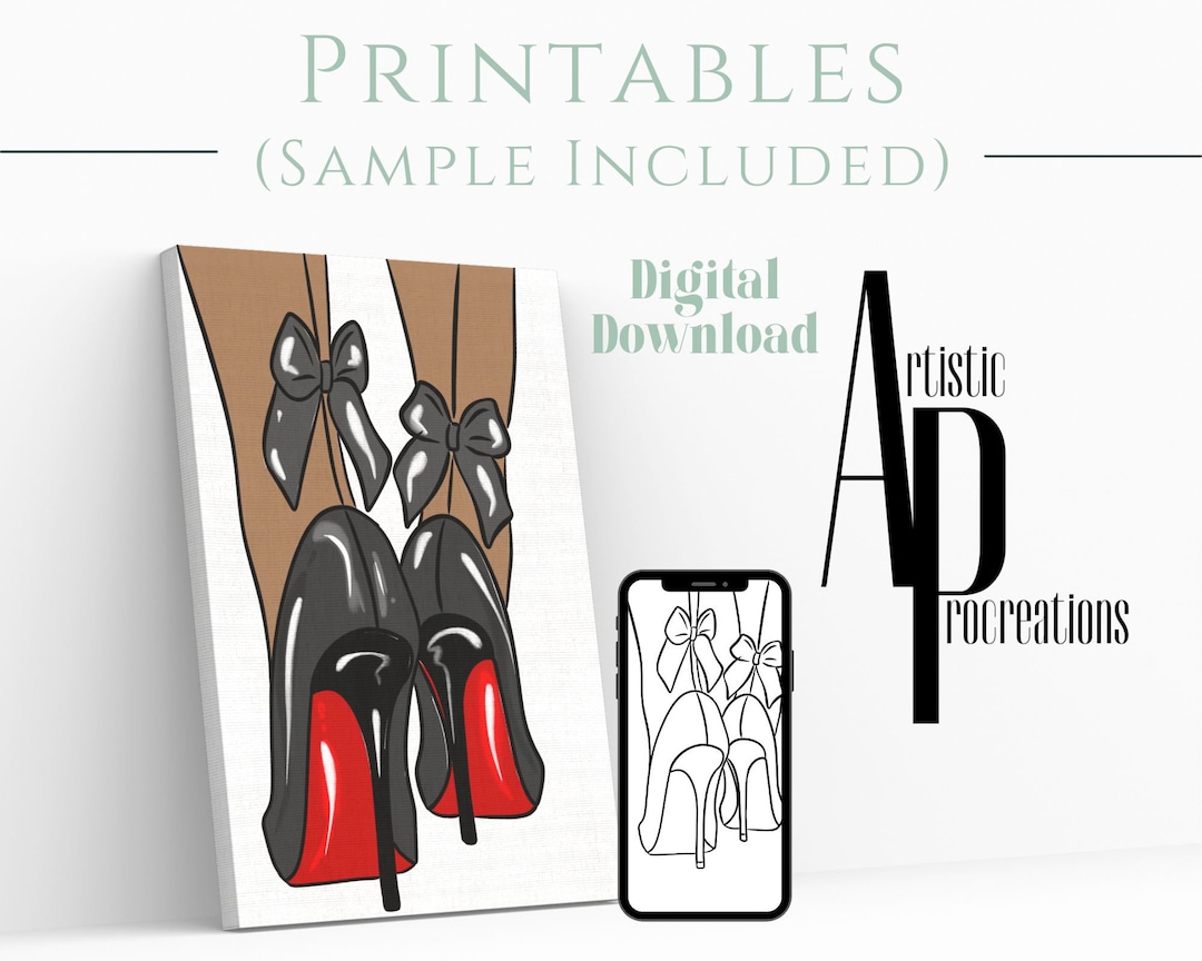 Canvas Printable/ Pre Drawn Outline Canvas Red Bottom Pumps 22/ DIY ...