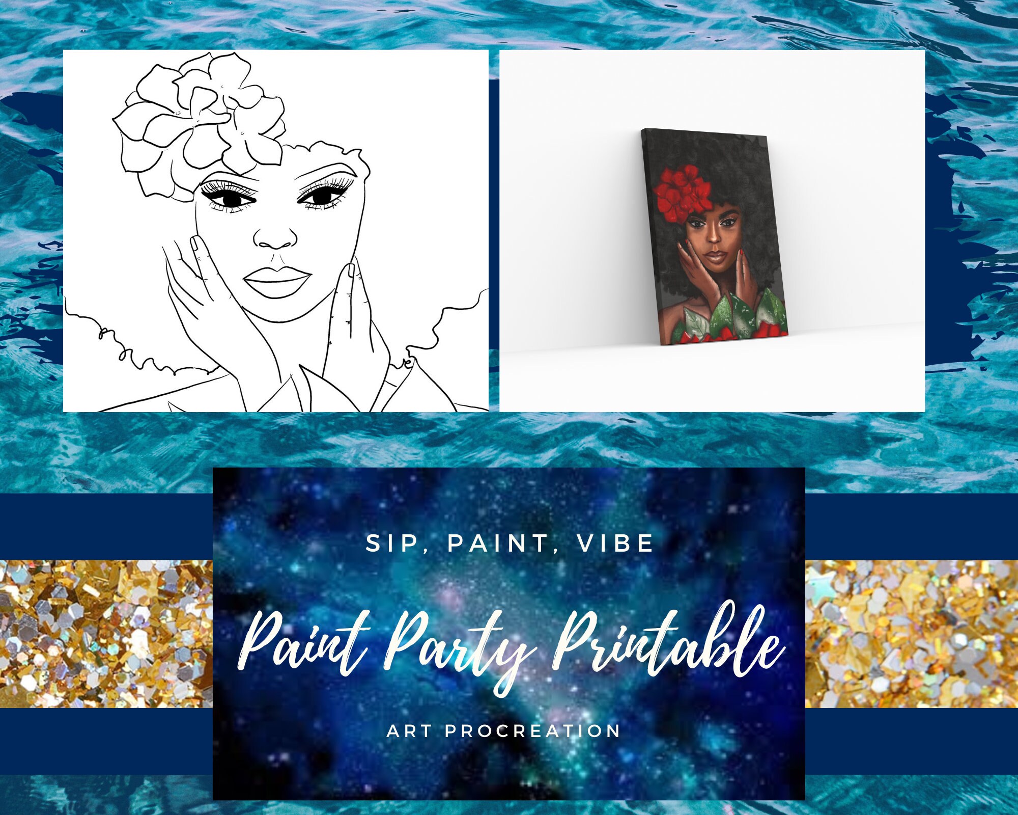 Pre Drawn Outline Canvas DIY Black Woman/ Instant Download/ - Etsy