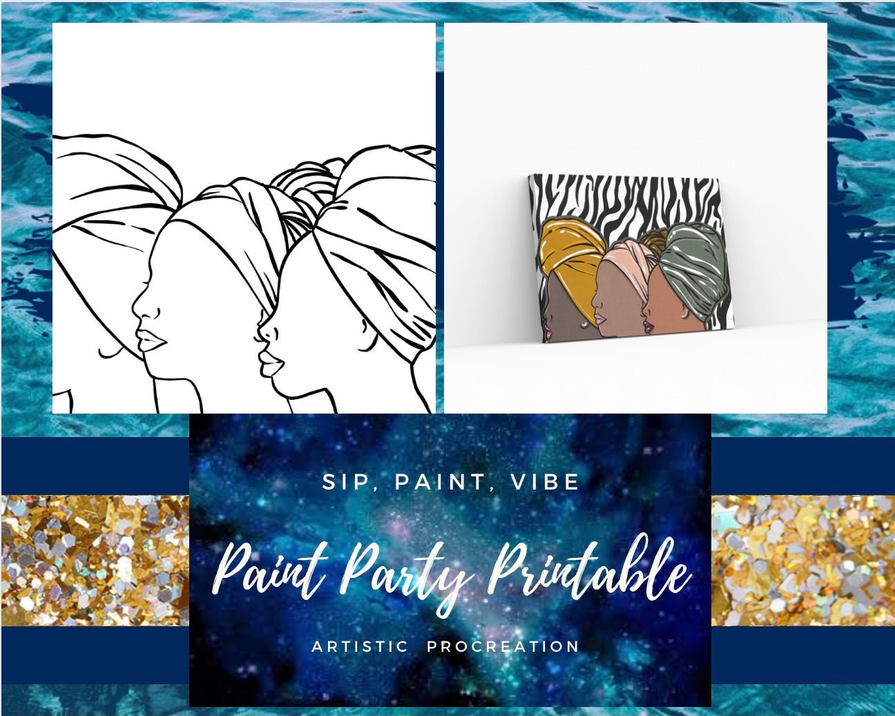 Canvas Printable/ Pre Drawn Outline Canvas Three Friends/ DIY - Etsy