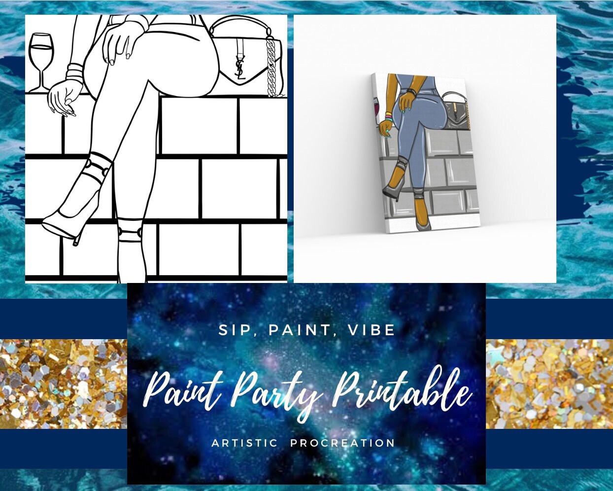 Canvas Printable/ Pre Drawn Outline Canvas Date Night II/ DIY - Etsy