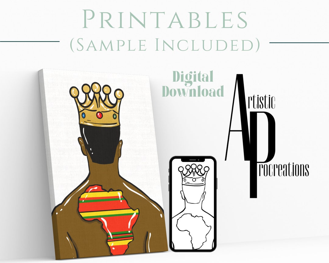 Pre Drawn Outline Canvas DIY African King/ Instant Download/ DIY Canvas ...