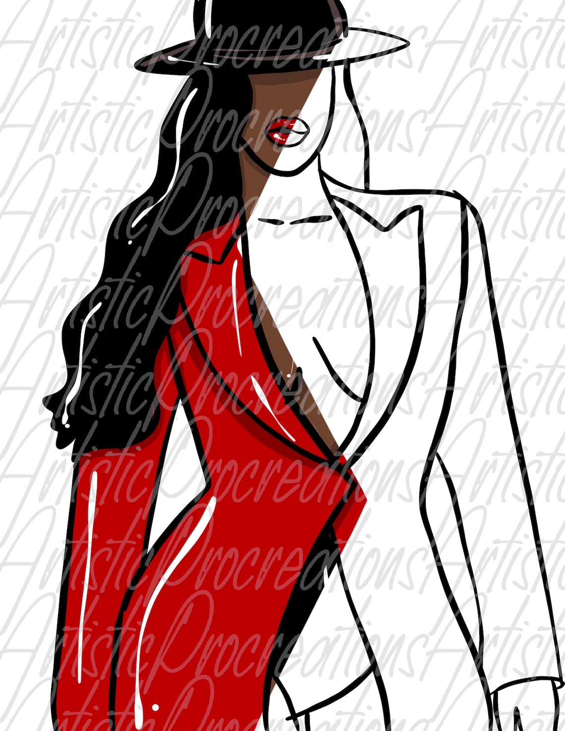 Digital Download Pre Drawn Outline Canvas DIY Lady in Red/ DIY - Etsy