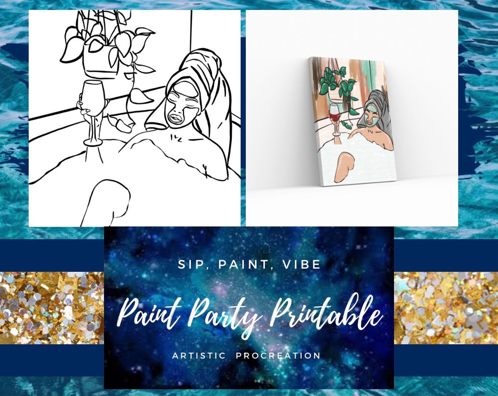 Pre Drawn Outline Canvas DIY Spa Day / Instant Download/ DIY - Etsy