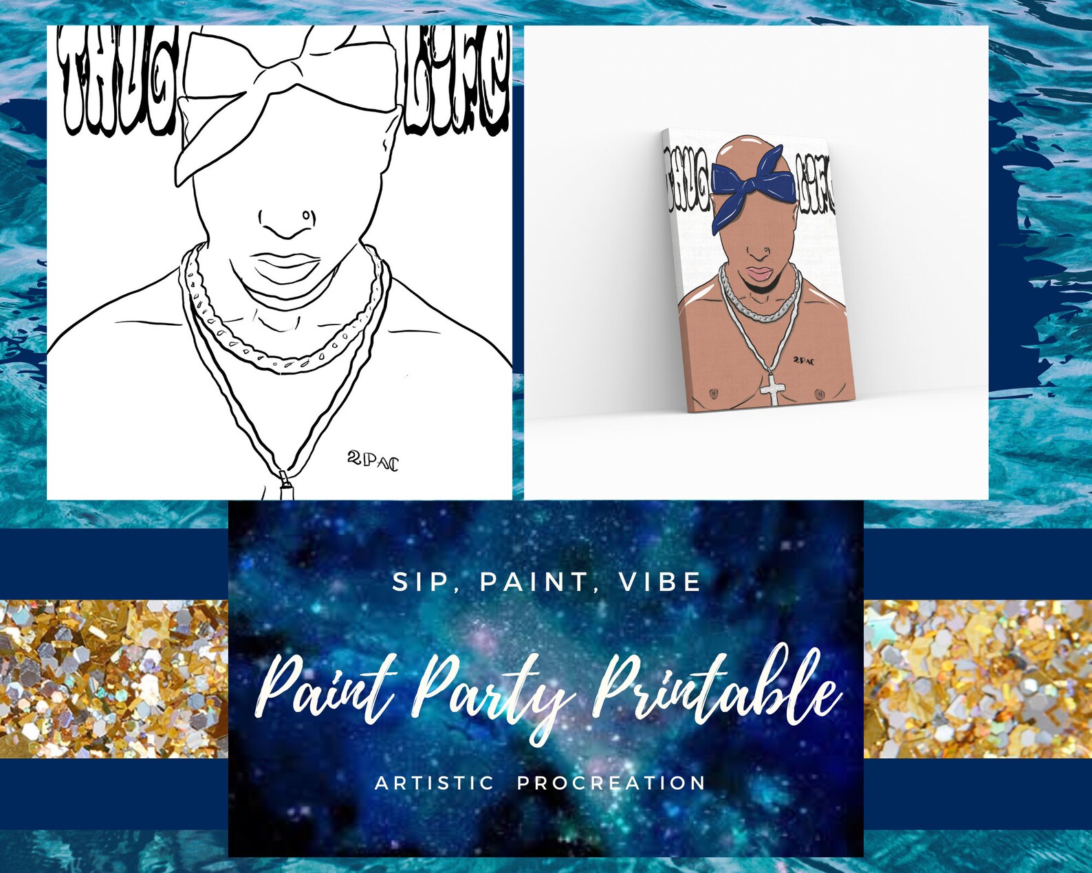 Pre Drawn Outline Canvas DIY Thug Life/ Instant Download/ DIY - Etsy