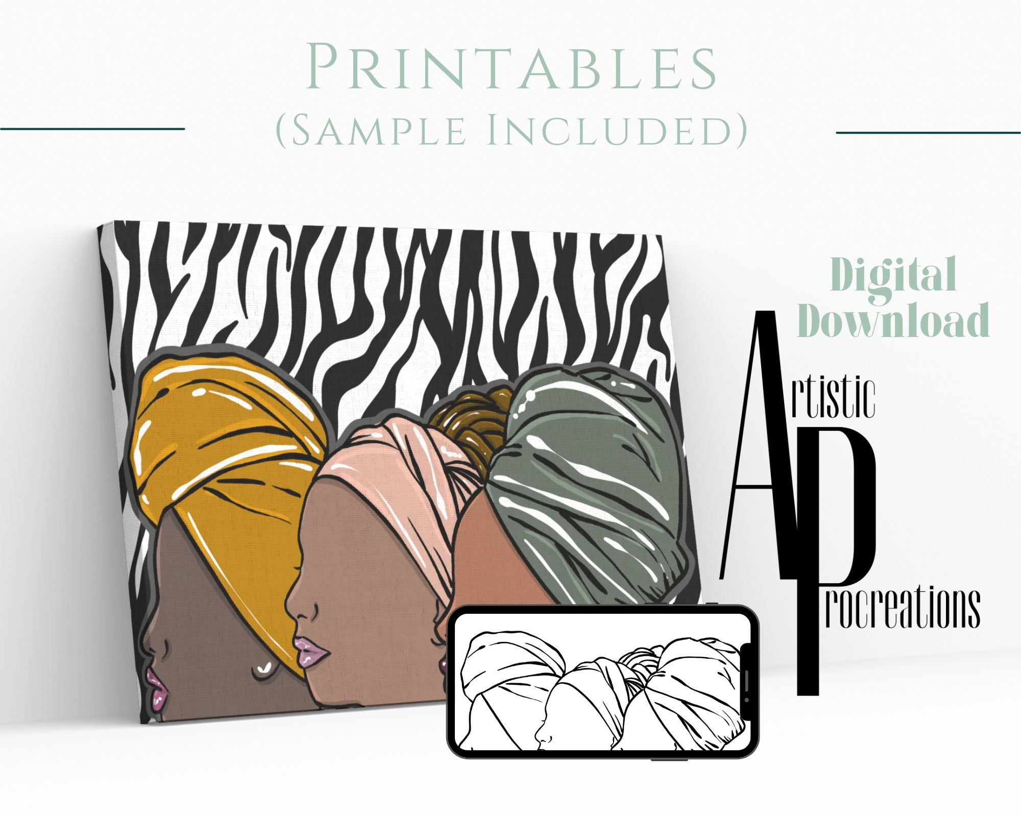 Canvas Printable/ Pre Drawn Outline Canvas Three Friends/ DIY - Etsy