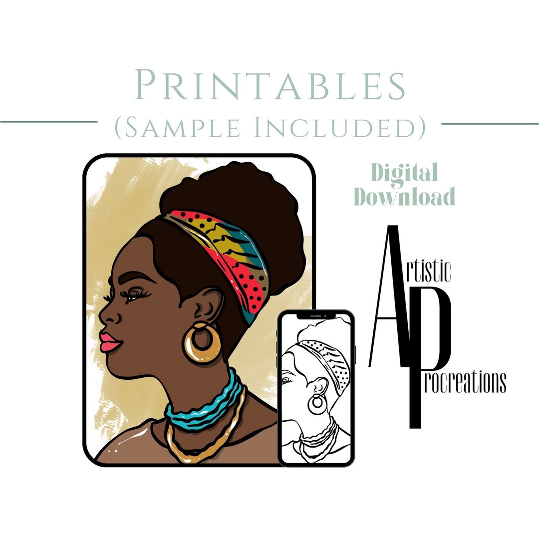 Women Art/ Pre Drawn Outline Canvas DIY Melanin Woman/ Instant Download ...