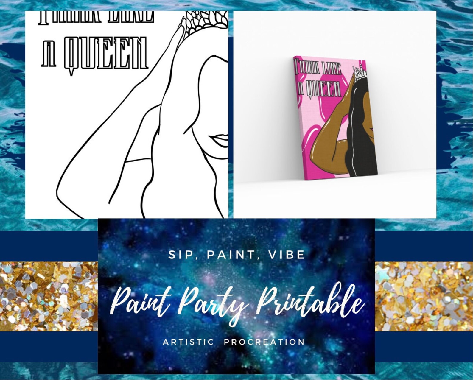 Canvas Printable/ Pre Drawn Outline Canvas Queen Thinking / | Etsy