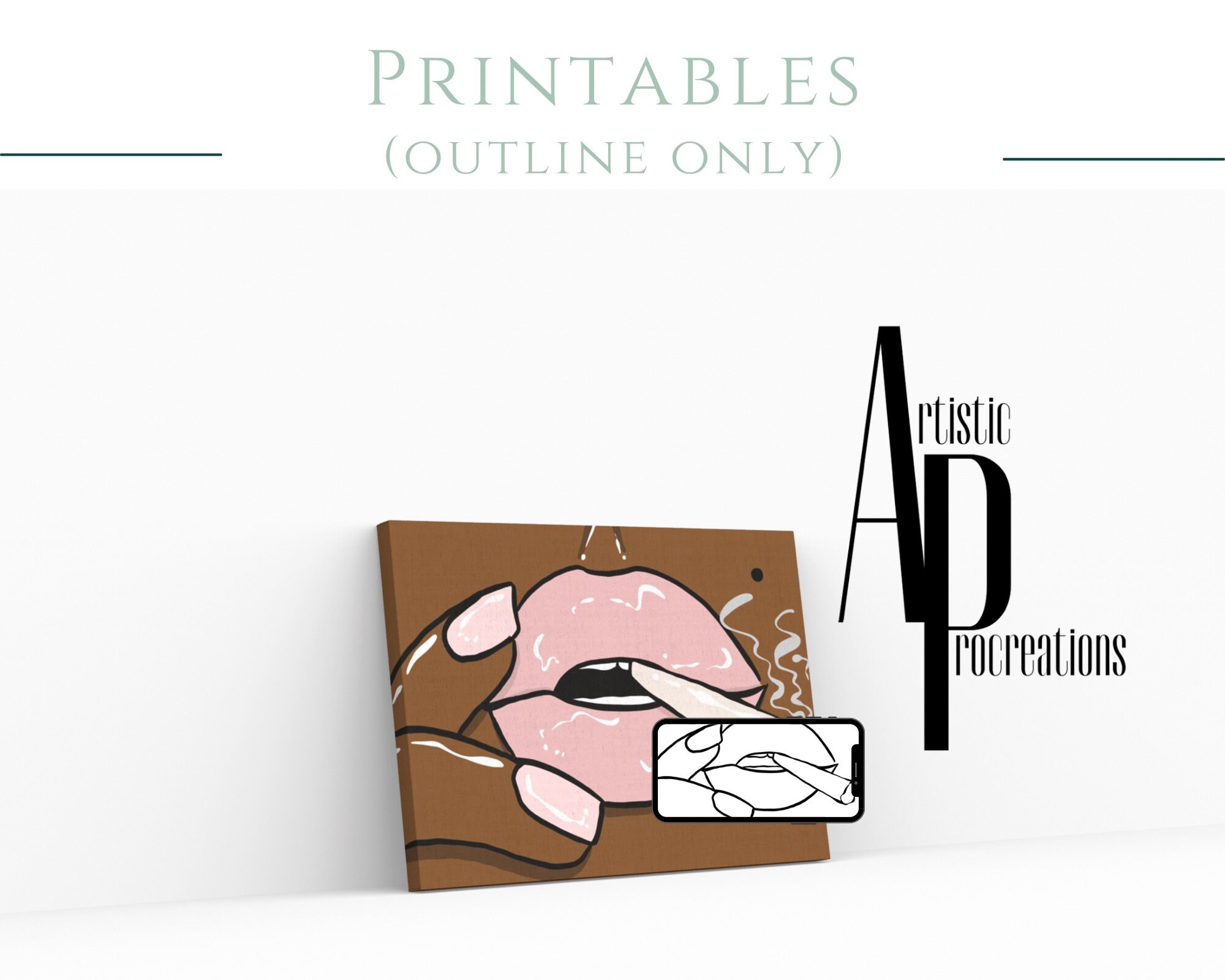 Canvas Printable/ Pre Drawn Outline Canvas Pink Lips/22/ DIY - Etsy
