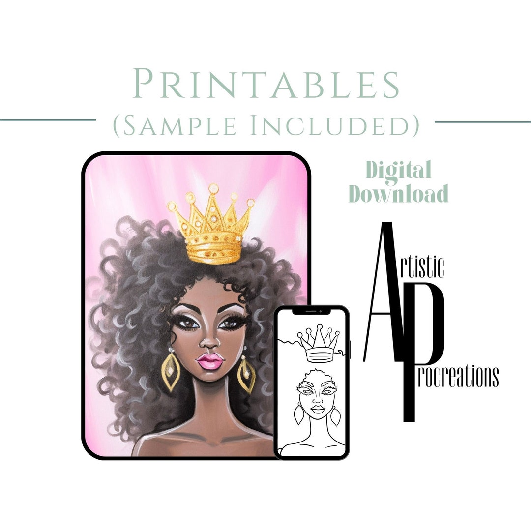 Women Art/ Pre Drawn Outline Canvas DIY Melanin Woman/ Instant Download ...