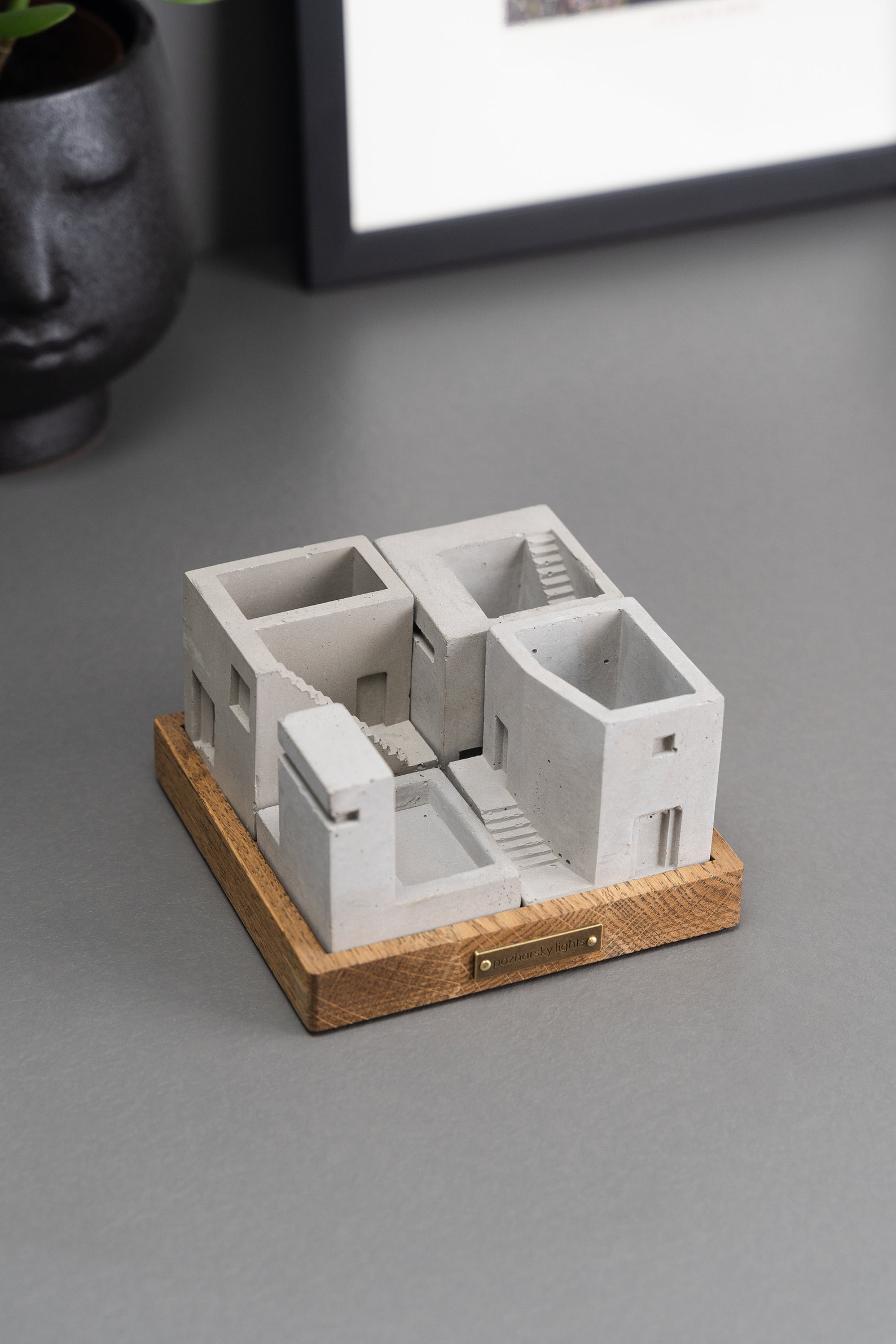 Concrete Houses, Desk Wood Organizer, Office Stationery Organiser, Pen ...