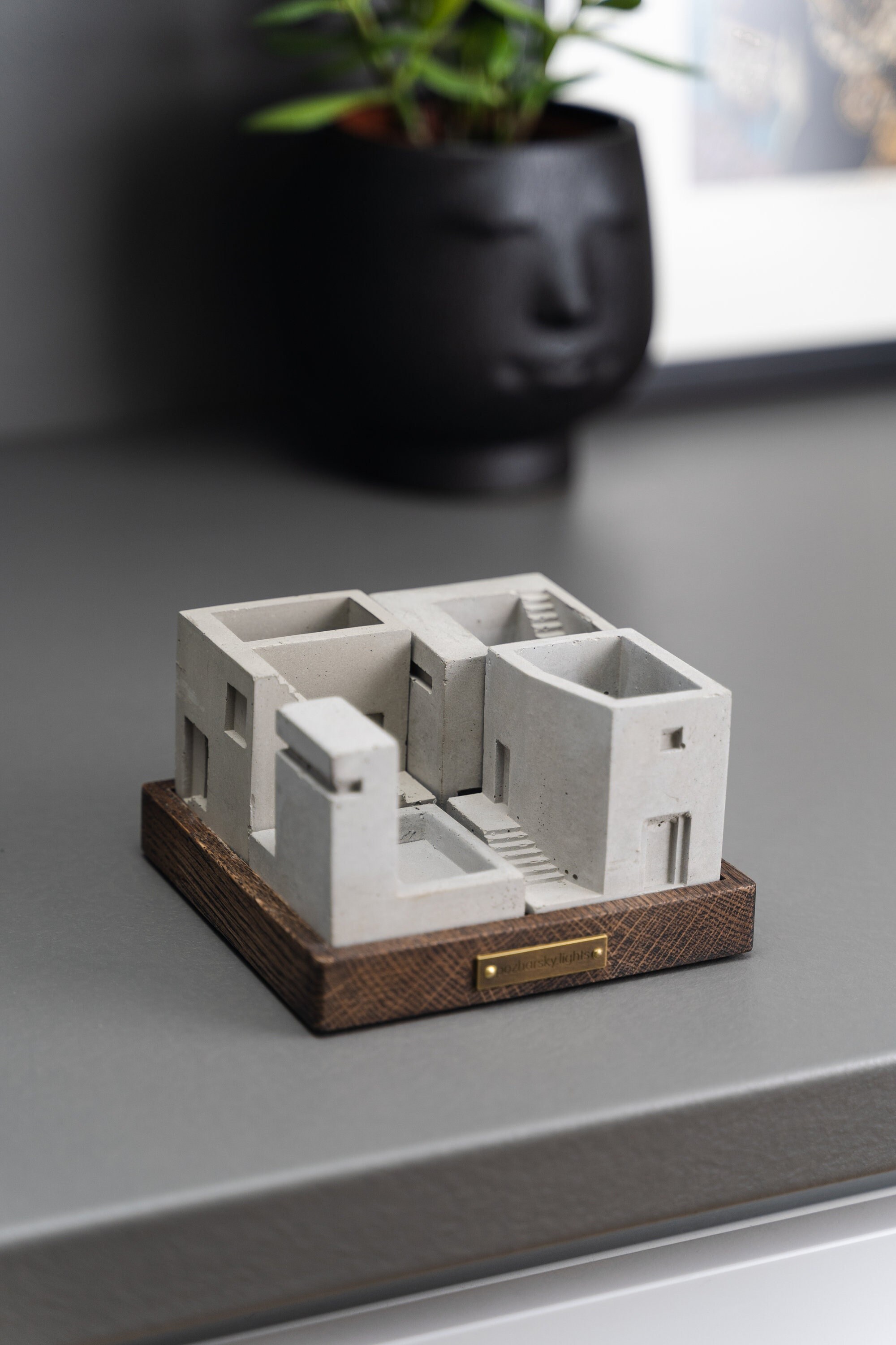 Concrete Houses, Desk Wood Organizer, Office Stationery Organiser, Pen ...