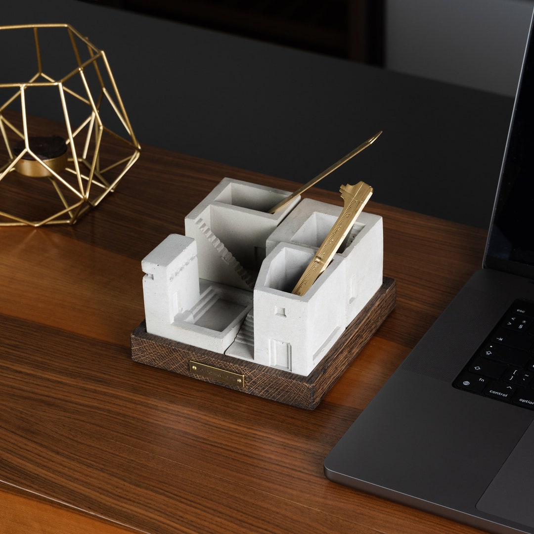 Miniature Concrete Building Model, Workplace Organizer, Modern Desk ...