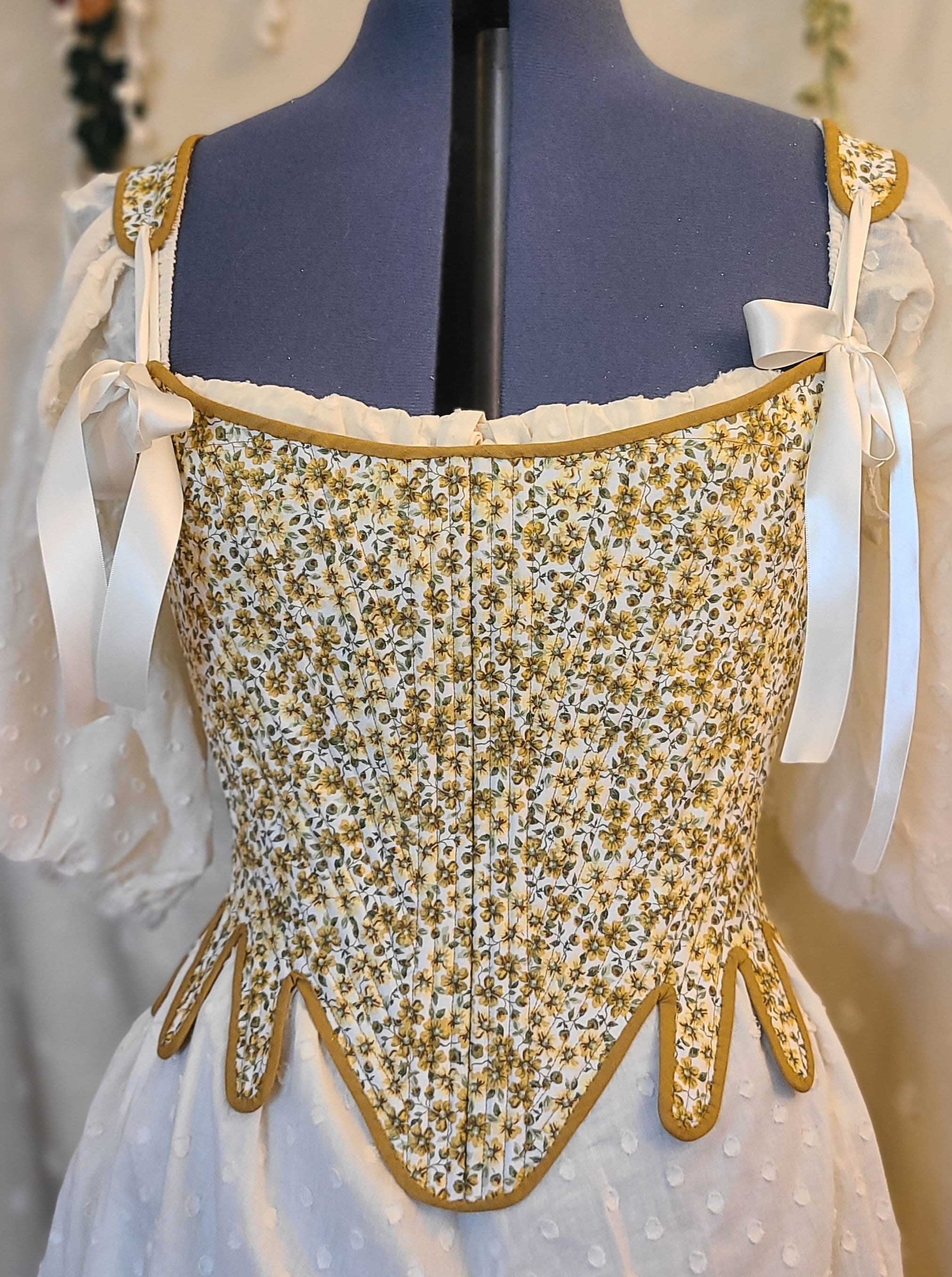 18th Century Stays Yellow Floral Print Half-boned - Etsy