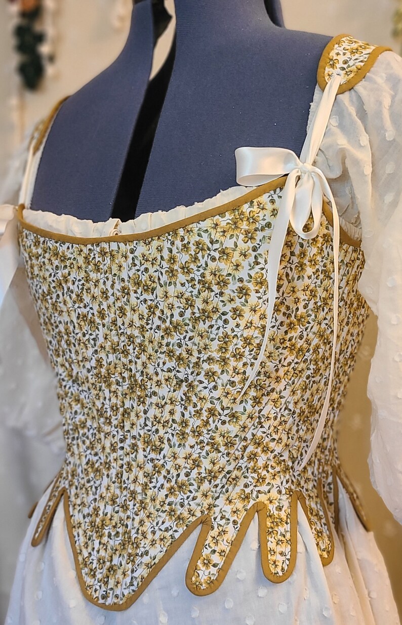 18th Century Stays Yellow Floral Print Half-boned - Etsy