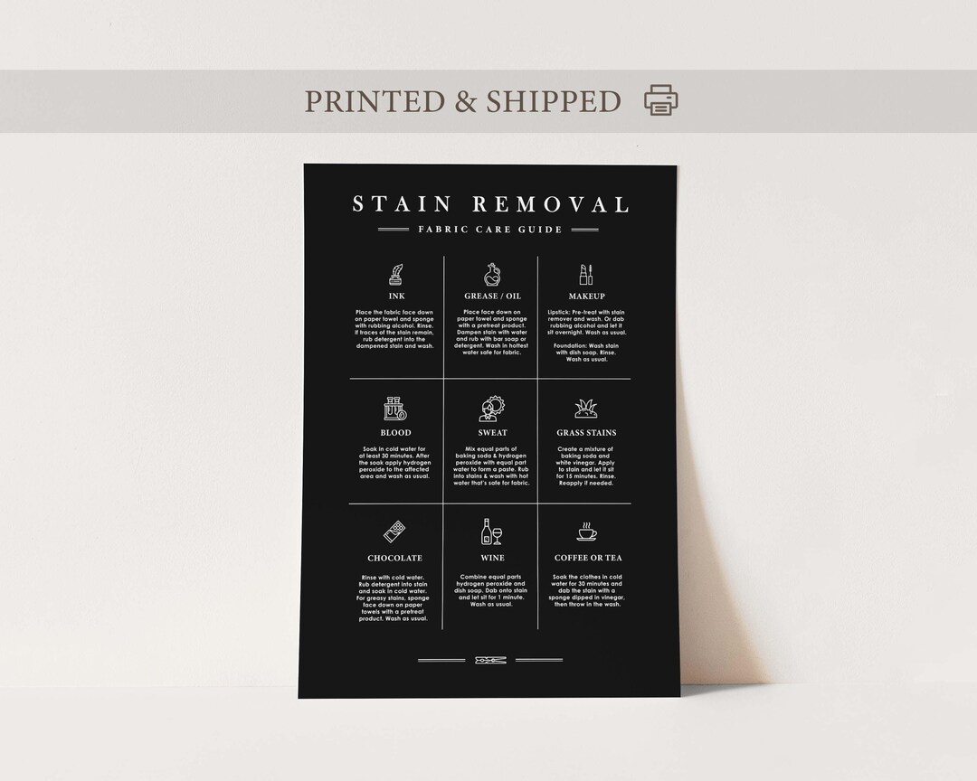 Black Laundry Stain Removal Poster, Stain Removal Guide Print, Laundry ...