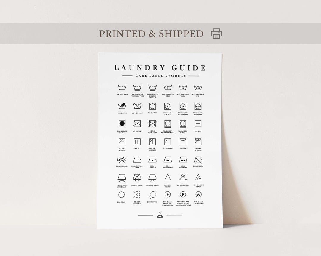 Laundry Symbol Poster, Laundry Care Label Print, Clothing Care Symbol ...