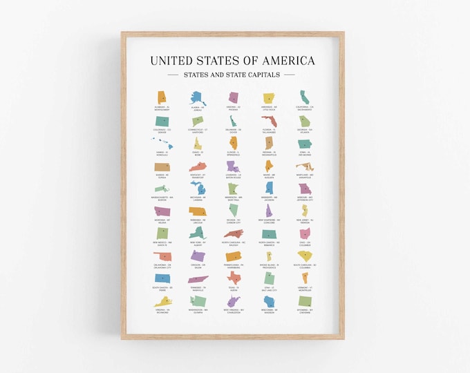 USA States and Capitals Poster, Classroom 50 US States/capitals Poster ...