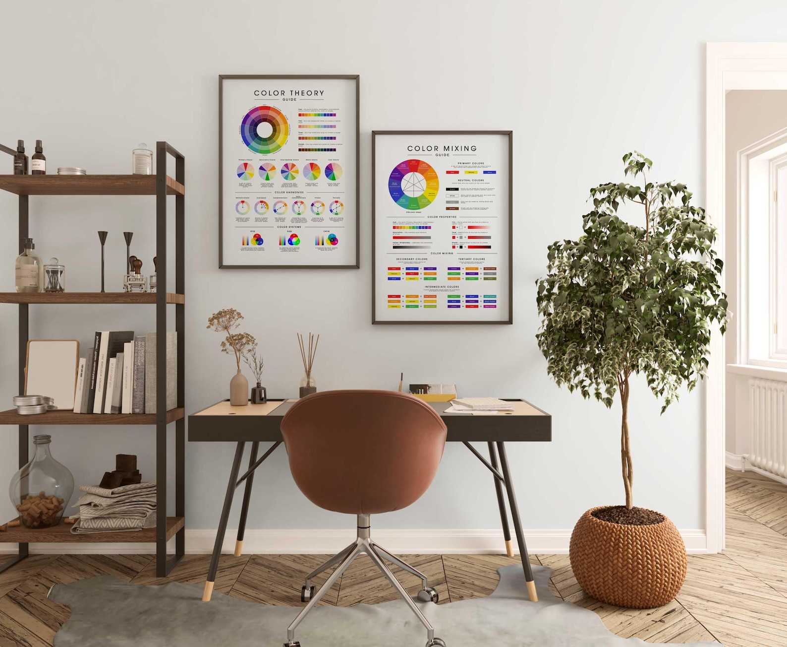 2PC Color Theory Poster, Color Mixing Chart, Color Wheel Guide Print ...