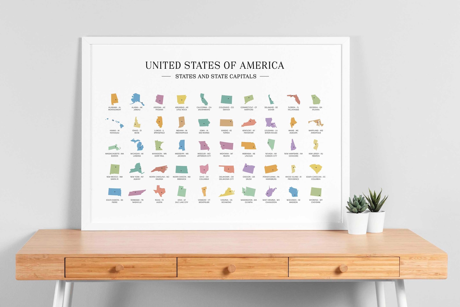 USA State Capital Poster, American States, State Capitals Chart, USA 50 ...