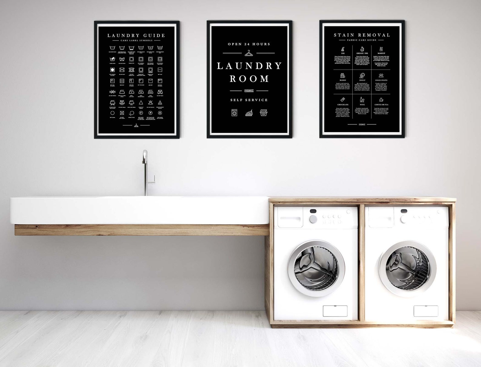 Black Laundry Sign 3pc Print Set, Laundry Printable, Laundry Wall Art ...