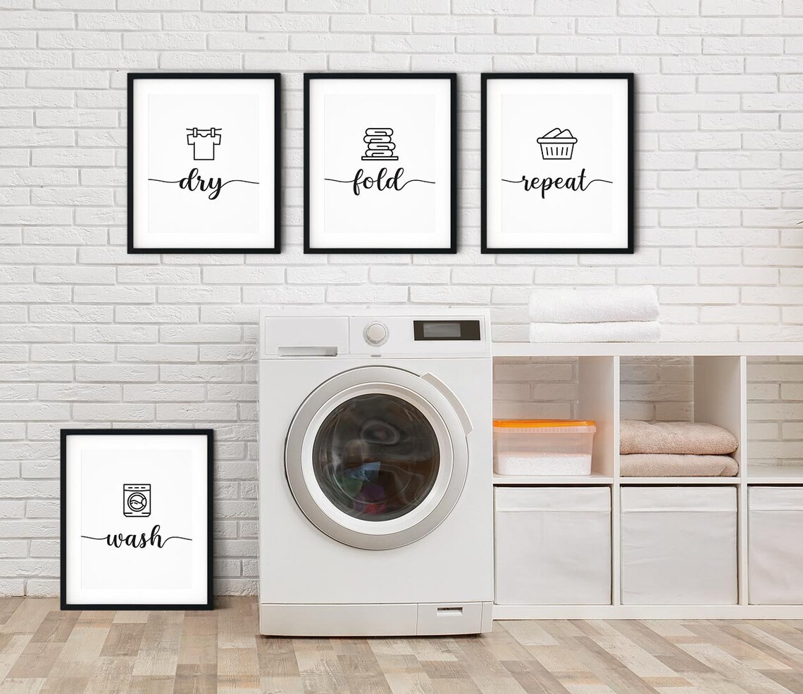 Wash Dry Fold Repeat Sign, Laundry Wall Art, Laundry Room Decor ...