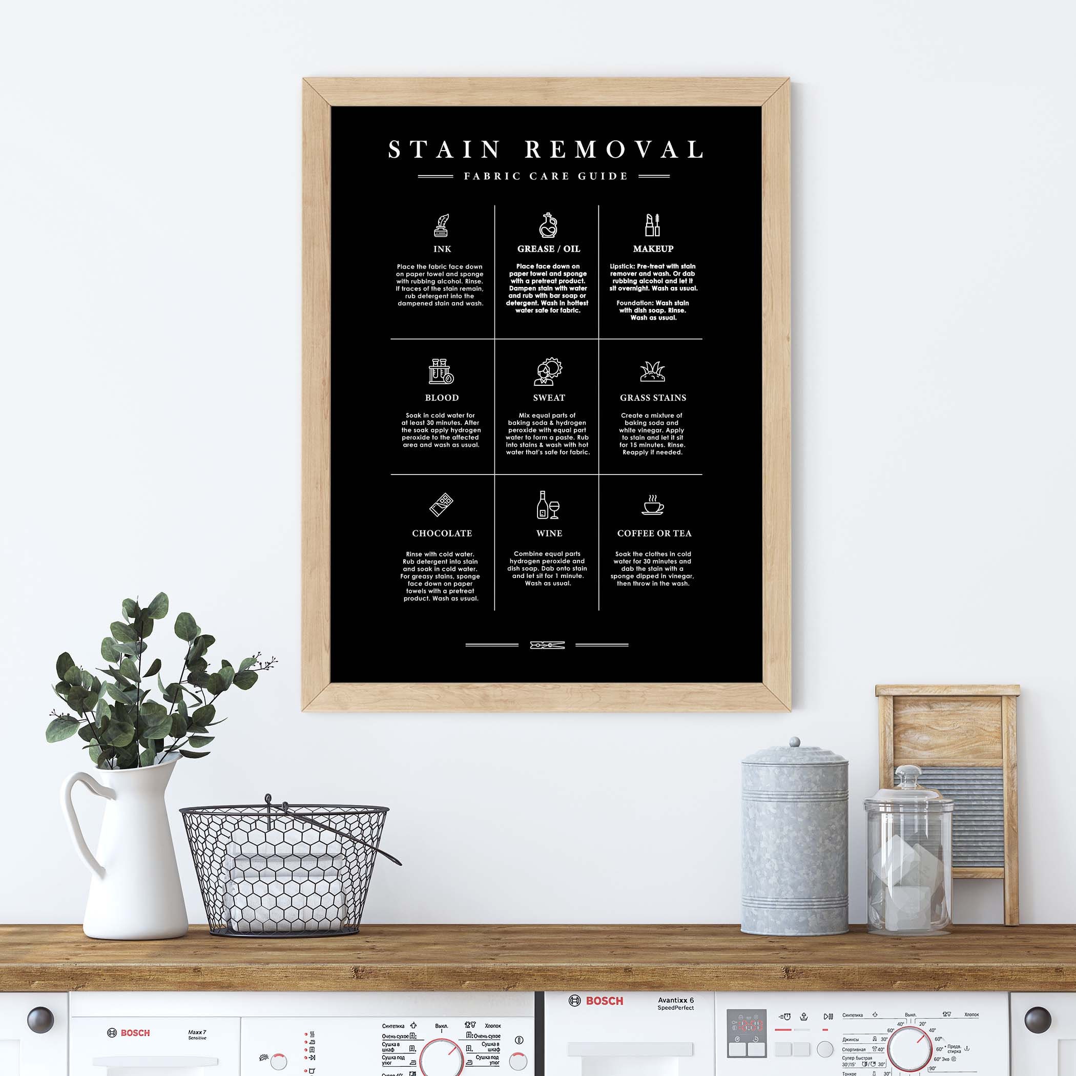 Black Laundry Print, Laundry Stain Removal, Laundry Room Sign, Laundry ...