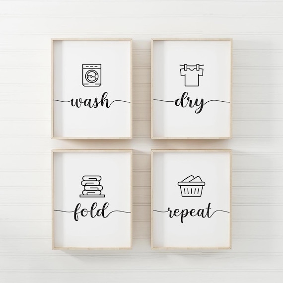 Wash Dry Fold Repeat Printable Wash Dry Fold Repeat B&W Laundry Room
