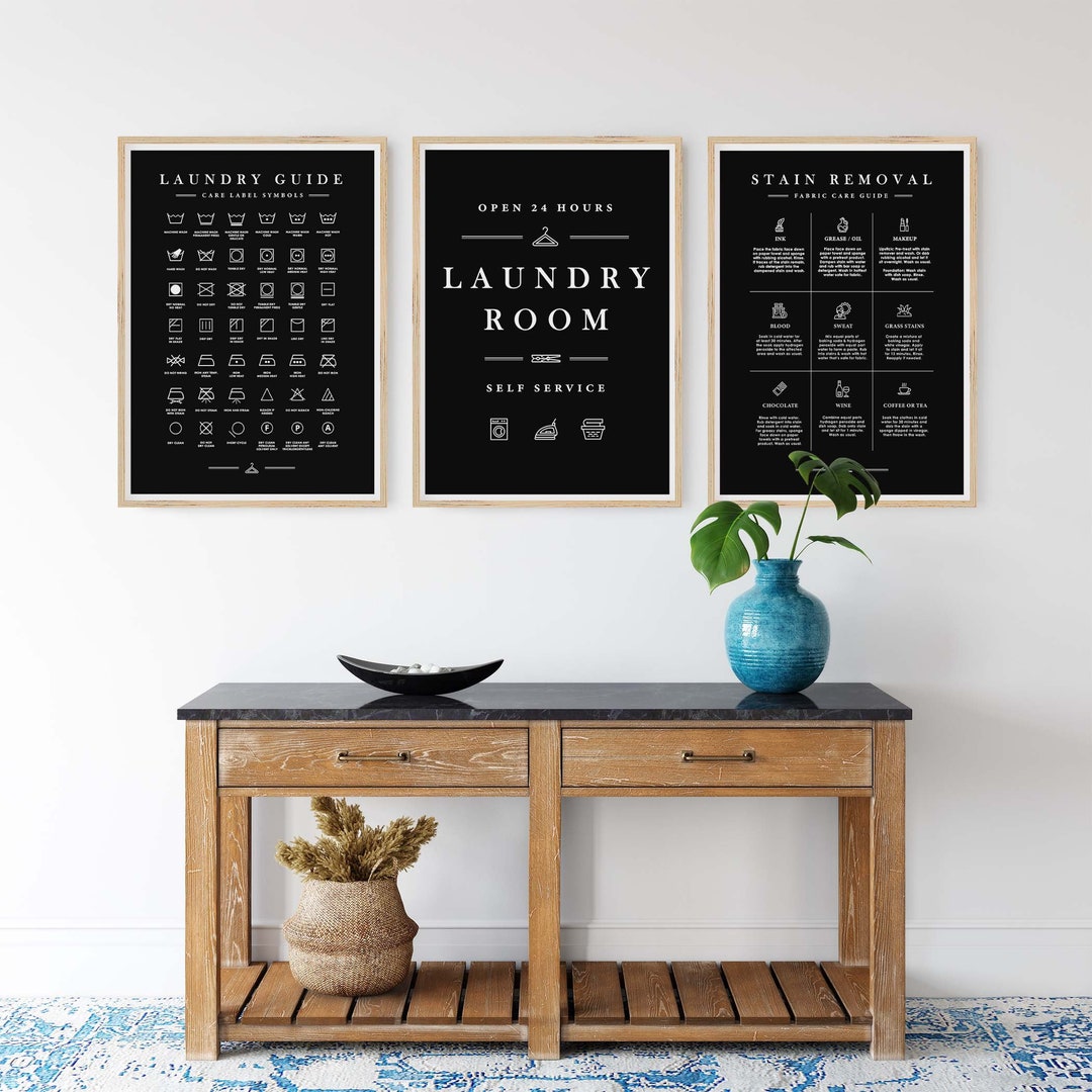 Black Laundry Sign 3pc Print Set, Laundry Printable, Laundry Wall Art ...