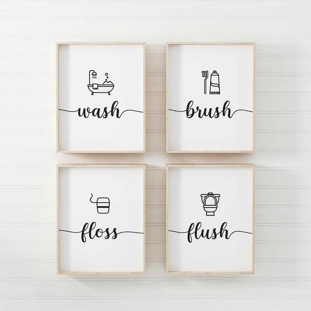 Wash Brush Floss Flush Sign, Bathroom Wall Art, Bathroom Decor ...