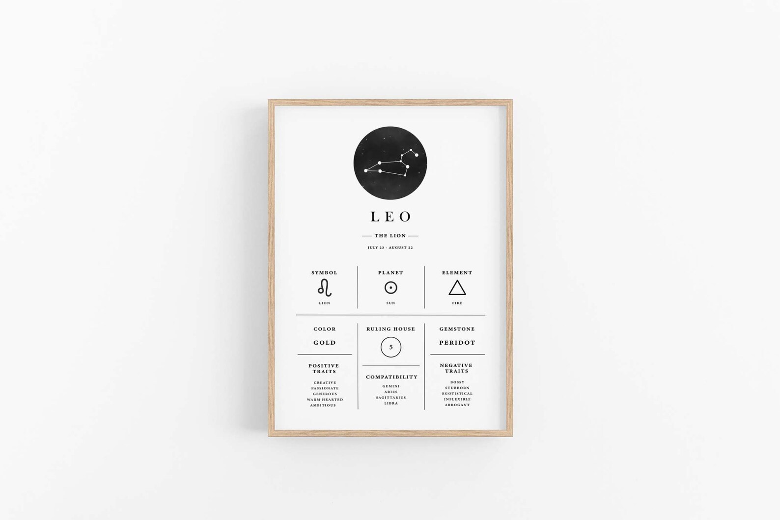 Leo Zodiac Print Zodiac Printable Leo Zodiac Gifts Zodiac - Etsy