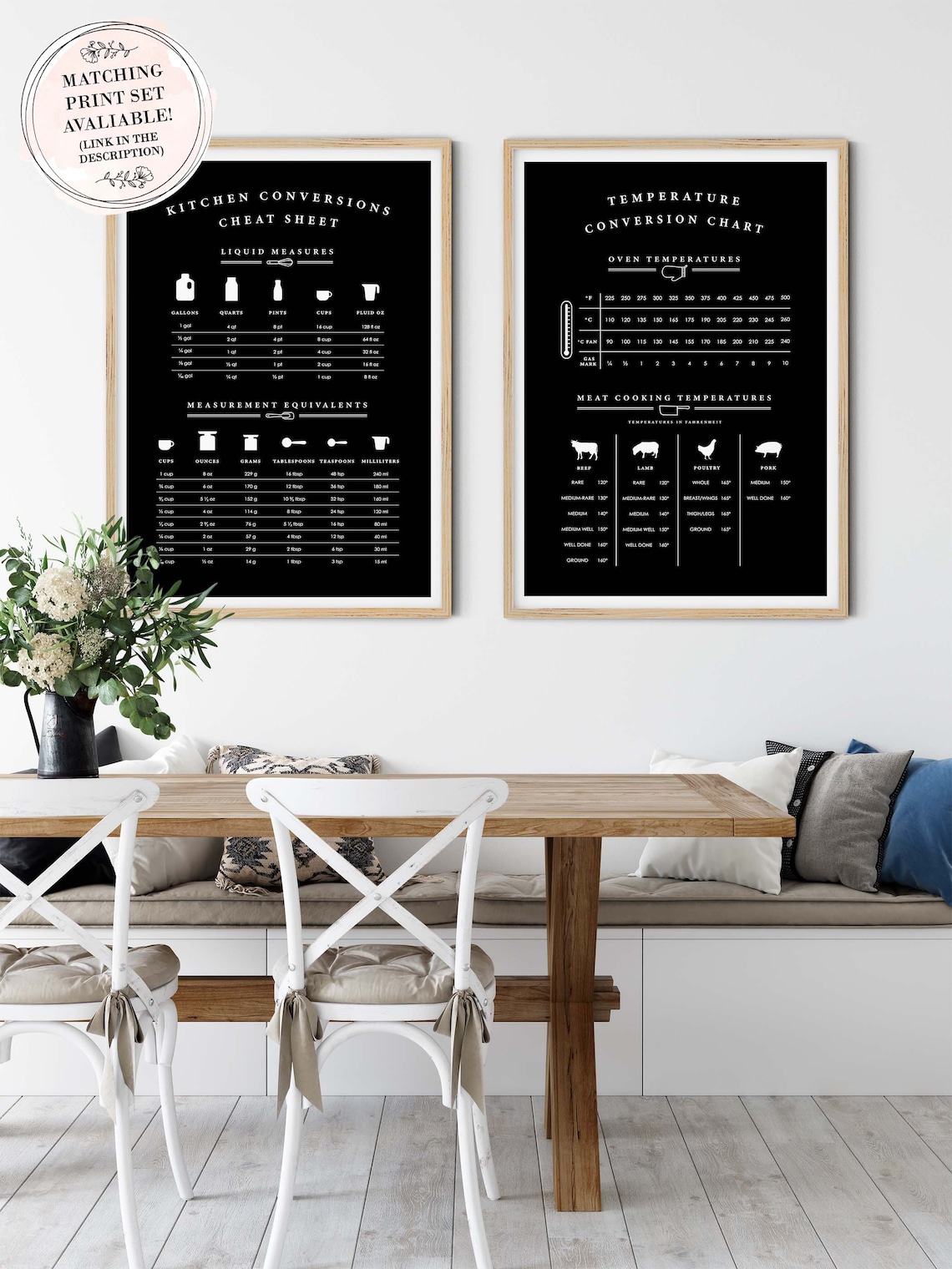 Kitchen Conversion Guide Kitchen Chart Printable Black - Etsy