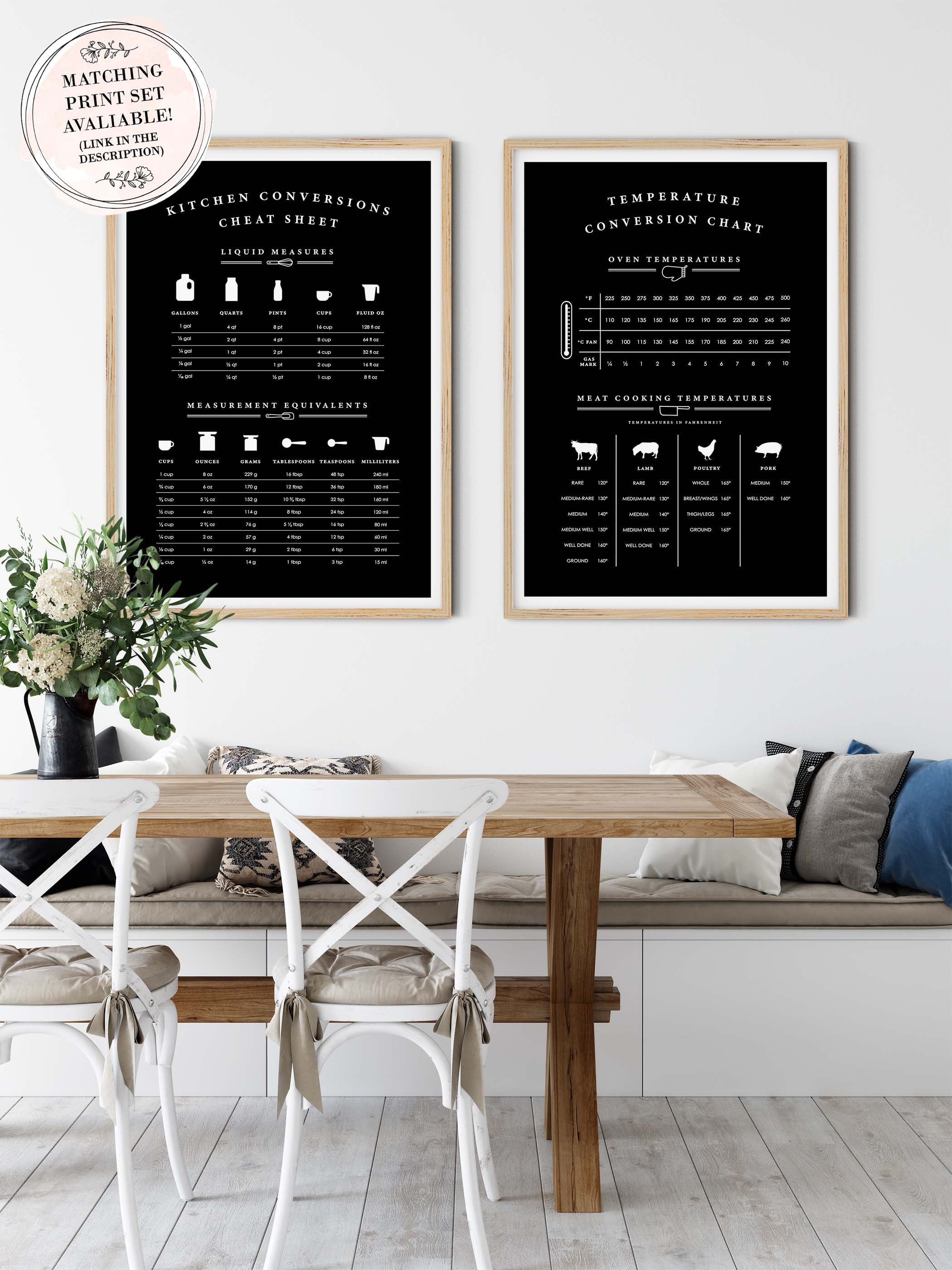 Kitchen Conversion Guide Kitchen Chart Printable Black | Etsy