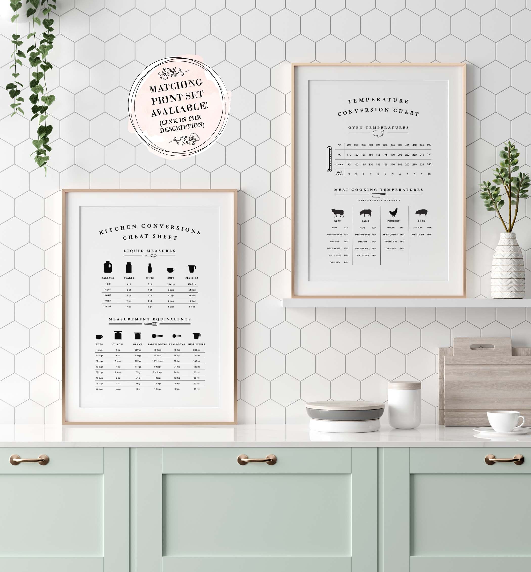 Kitchen Temperature Conversion Chart, Printable Art, Oven Temperature ...