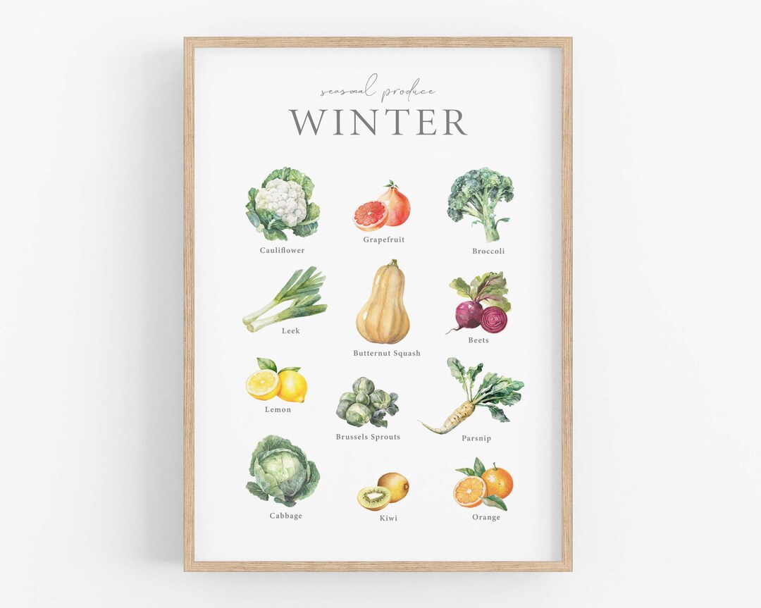 Winter Seasonal Produce, Winter Food Guide Print, Winter Vegetable and ...
