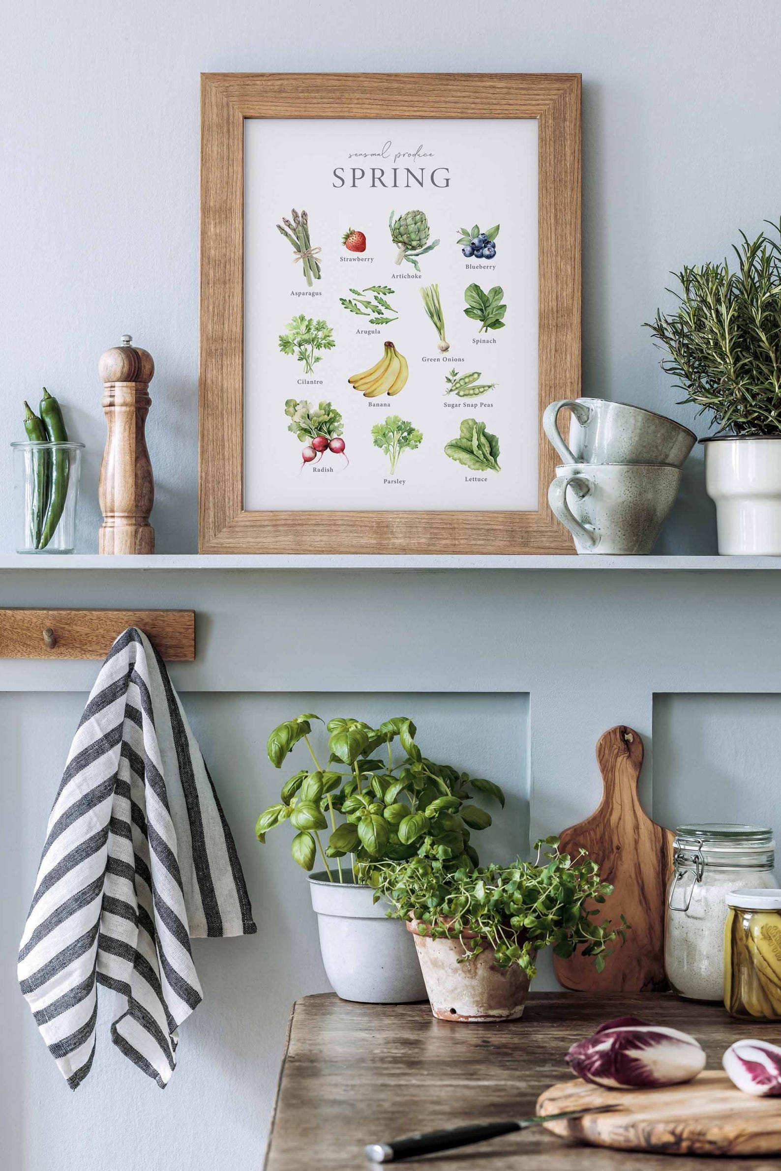 Spring Seasonal Produce Art, Spring Kitchen Print, Fruits Vegetable ...