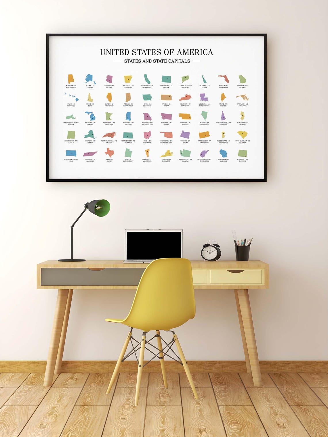 USA State Capital Poster, American States, State Capitals Chart, USA 50 ...