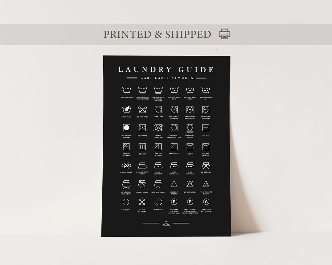 Black Laundry Symbol Poster, Clothing Care Symbol Guide, Laundry Care ...