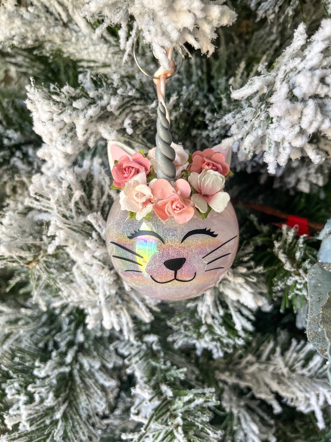 Handmade Kittycorn Caticorn Christmas Tree Ornament With Pink Flower ...