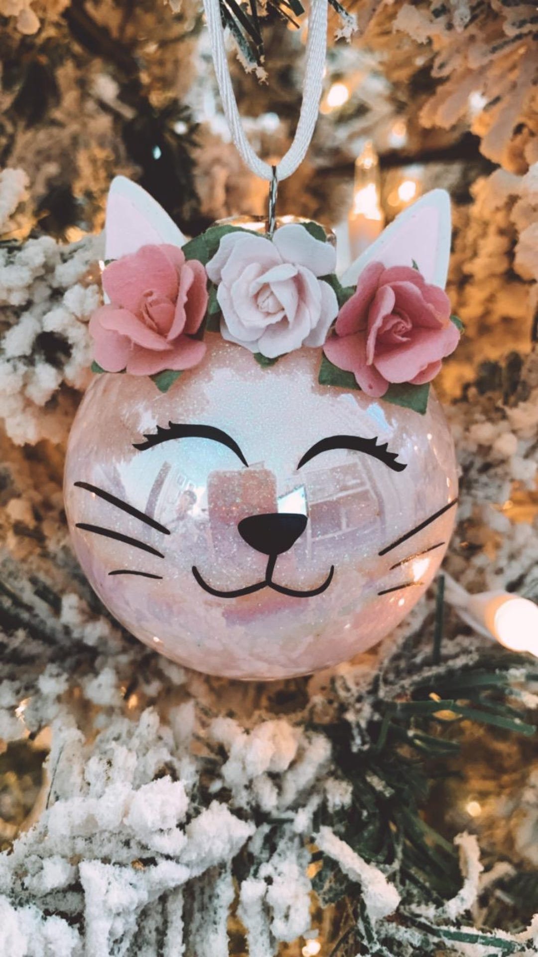 Personalized Kitty Cat Christmas Ornament With Pink Flower Crown - Etsy