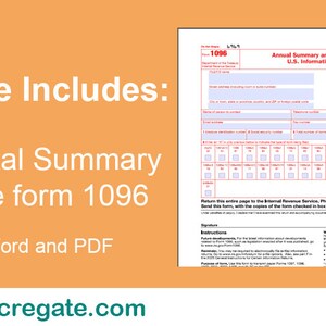 2023 Tax Year IRS 1096 Transmittal Summary Form Template - Etsy