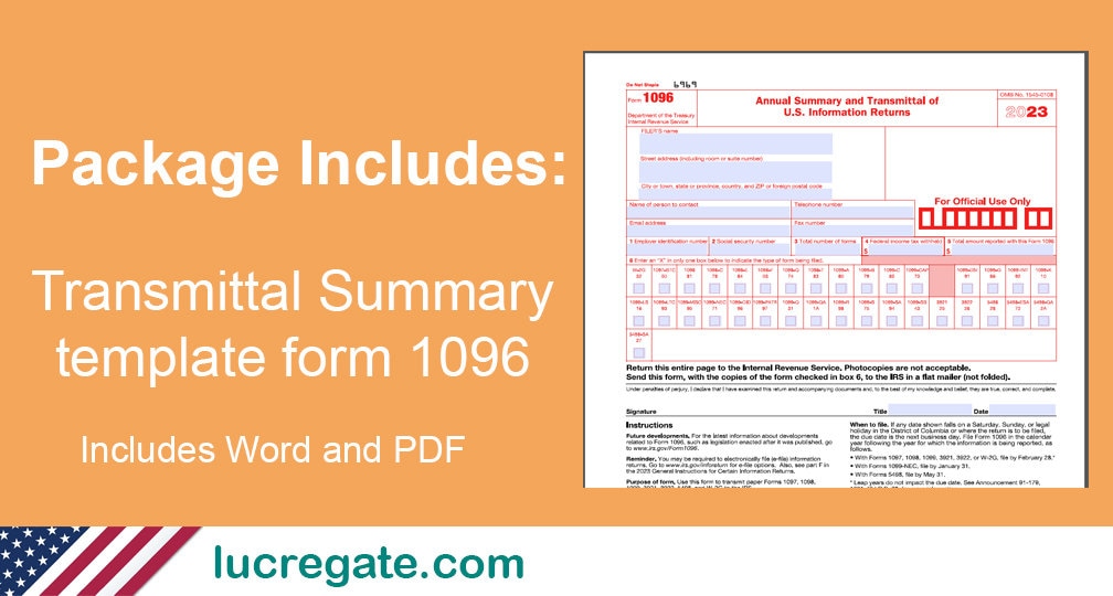 2023 Tax Year IRS 1096 Transmittal Summary Form Template - Etsy