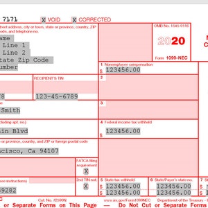 2020 1099-NEC Form Print Template for Word or PDF 1096 Transmittal ...