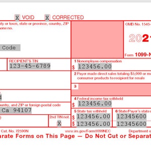 1099-NEC Form Print Template for Word or PDF, 2021 Tax Year (1096 ...