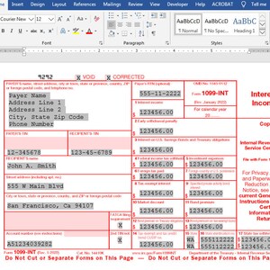 1099-INT Form Print Template for Word Tax Year 2022 (1096 Transmittal ...