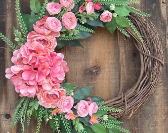 Pink Floral Wreath | Etsy