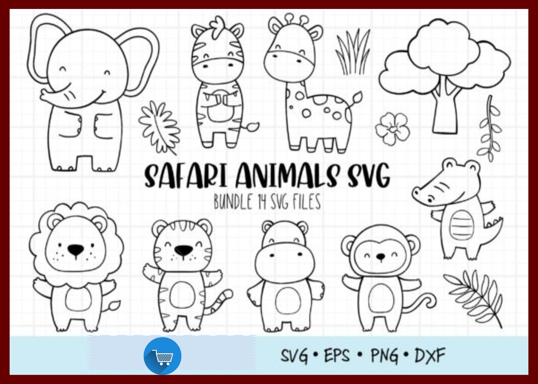 Safari Animals Outline SVG Cute African Jungle Animal Cut File Cricut ...