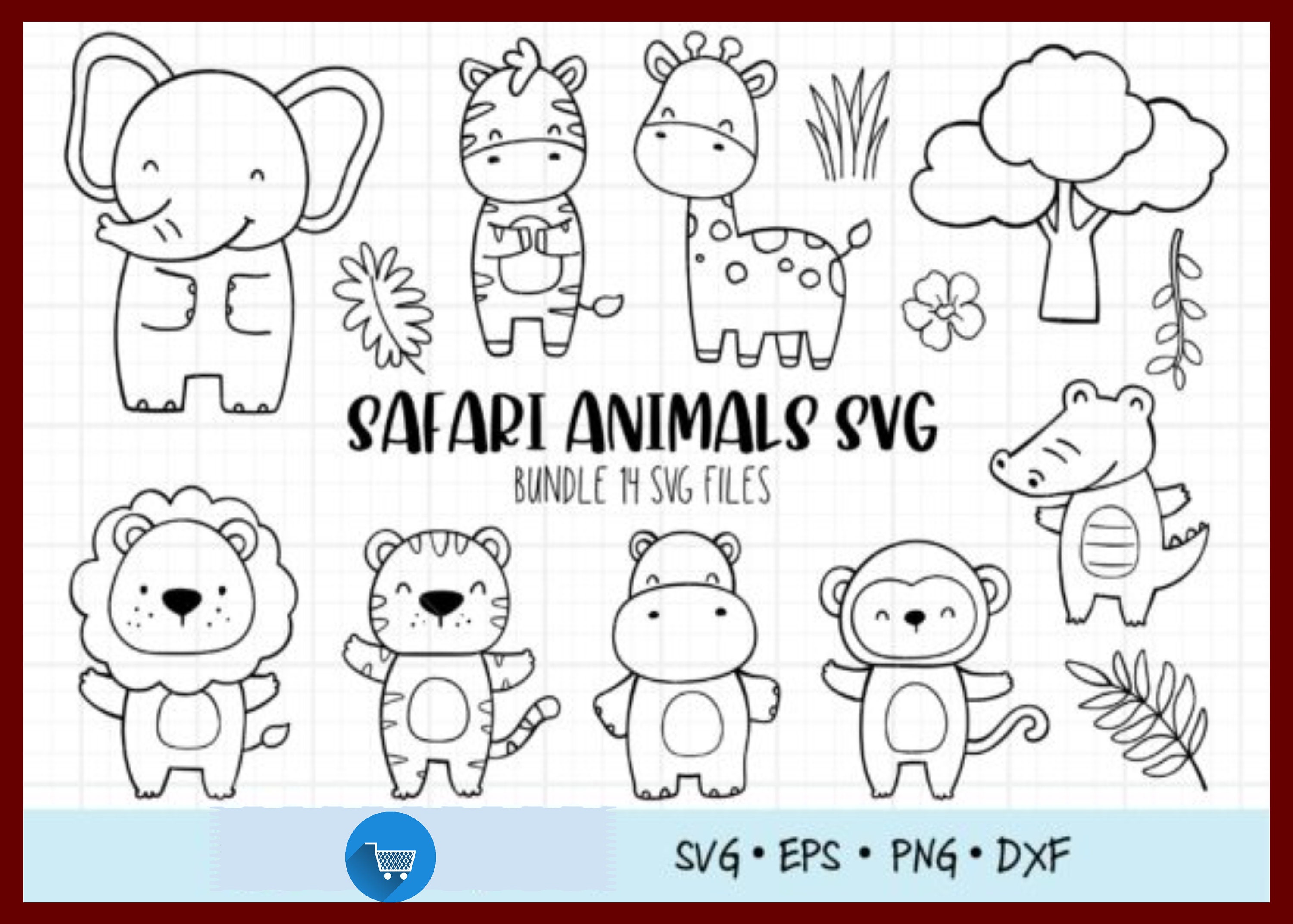 Safari Animals Outline SVG Cute African Jungle Animal Cut File Cricut ...